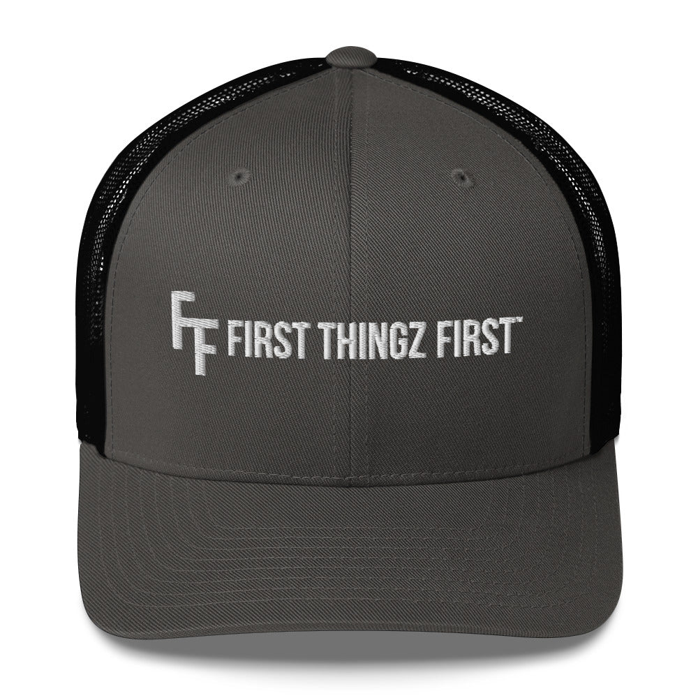 First Thingz First Trucker Hat by Katie Van Slyke™